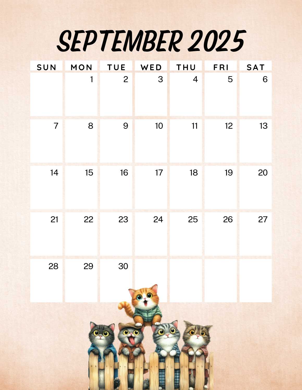 Cute Cats Calendar 2025 – Free Kids Printables
