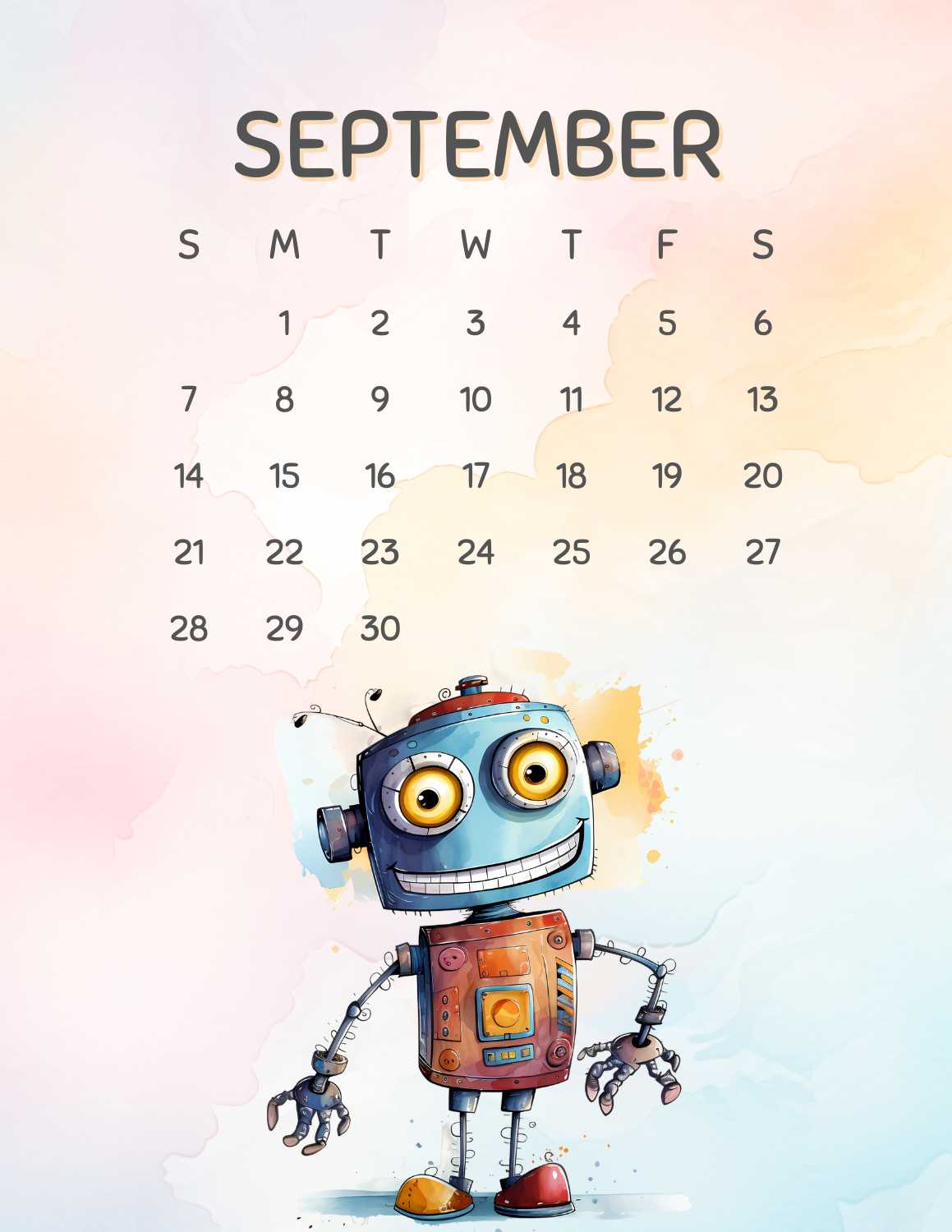 Robots Calendar 2025 – Free Kids Printables
