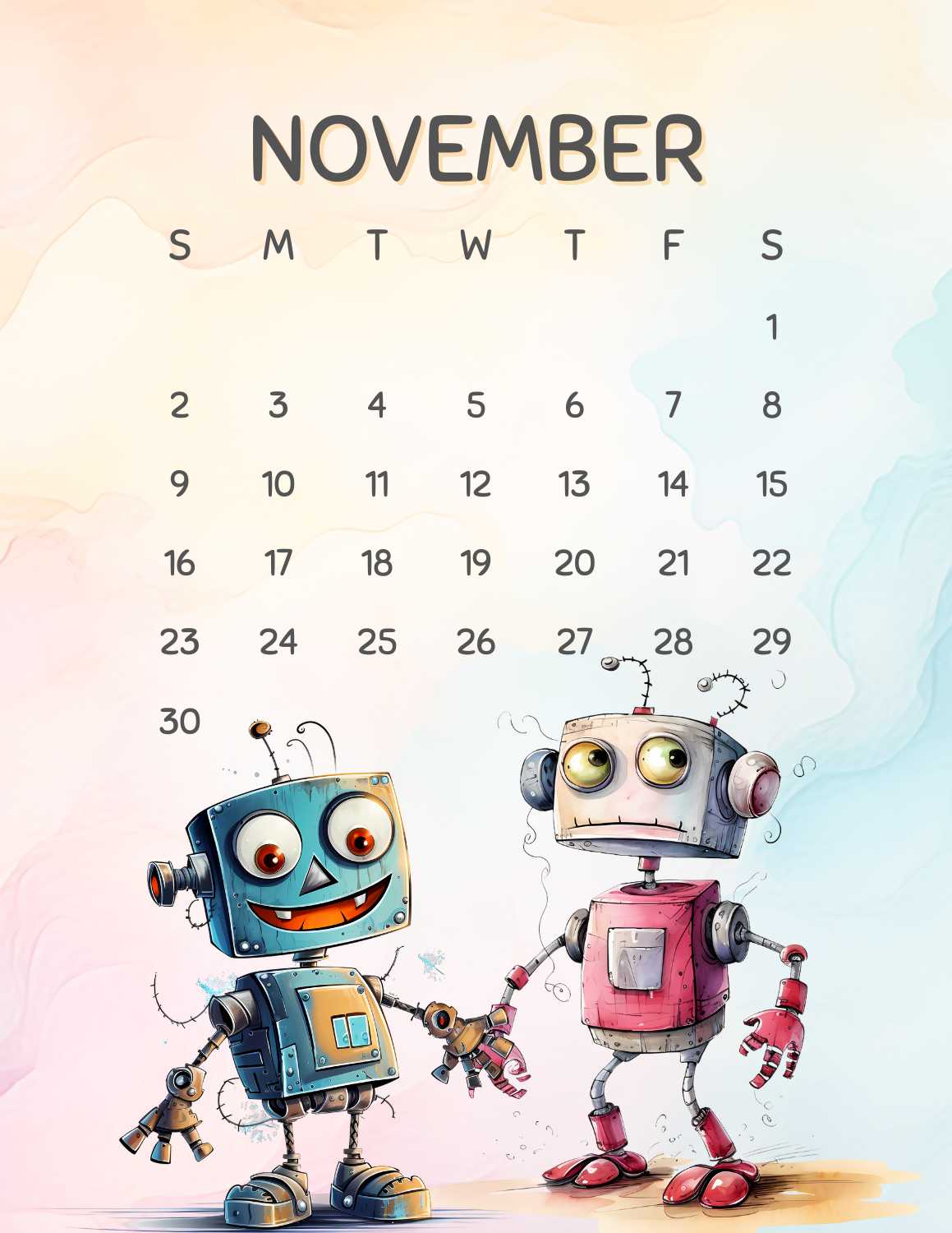 Robots Calendar 2025 – Free Kids Printables