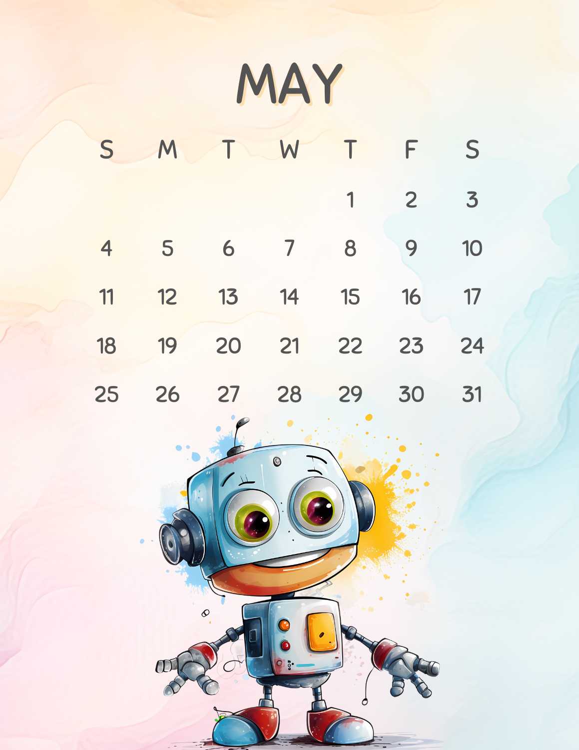 Robots Calendar 2025 – Free Kids Printables