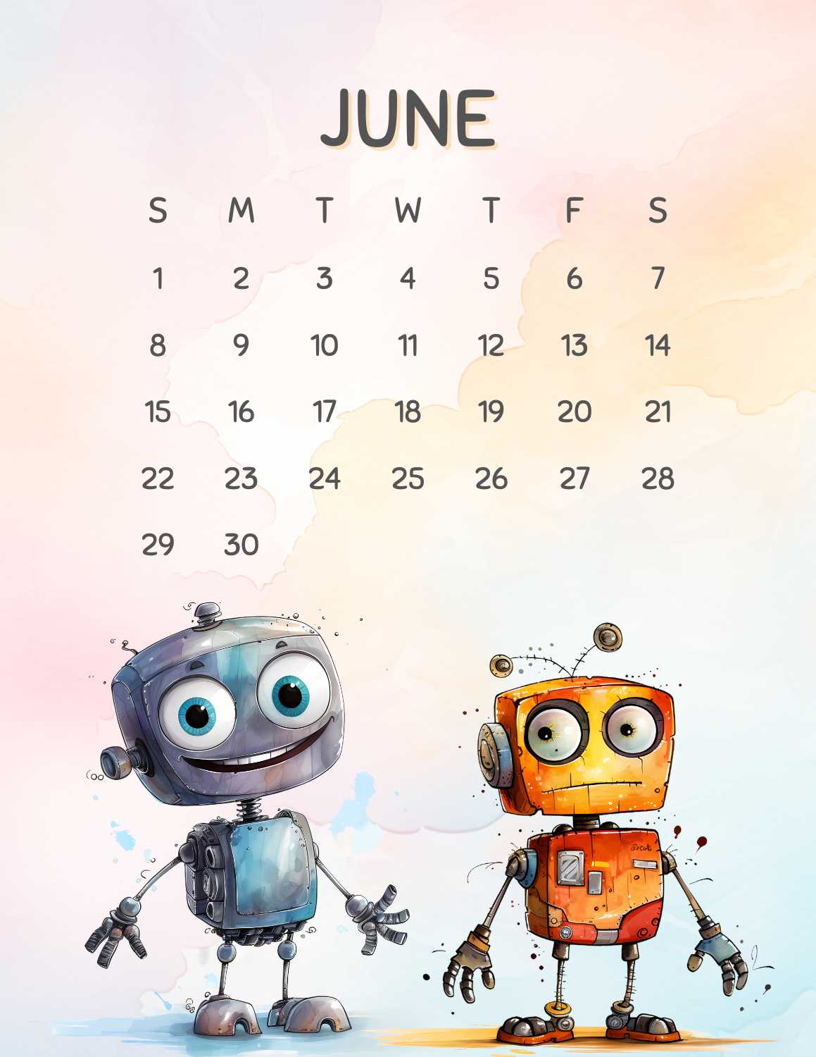 Robots Calendar 2025 – Free Kids Printables